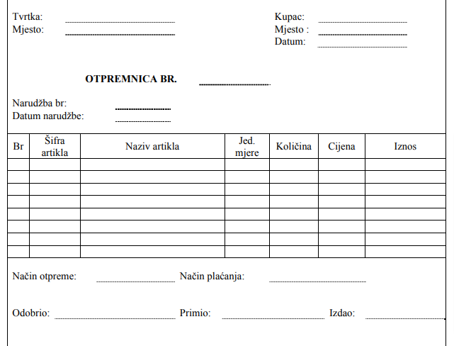 Otpremnica: Koje podatke otpremnica sadržava?